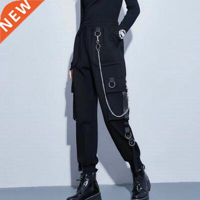 Streetwear Cargo Pants Women Casual Joggers Black High Waist