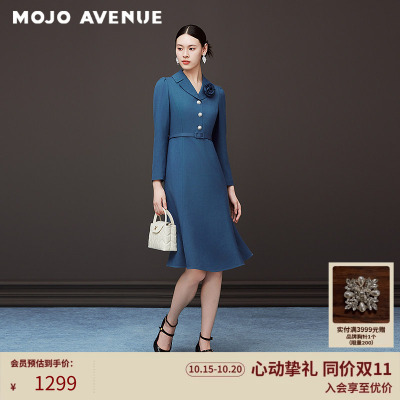 朗姿/MOJO AVENUE莫佐2025冬新款浪漫山茶花收腰连衣裙女优雅显白