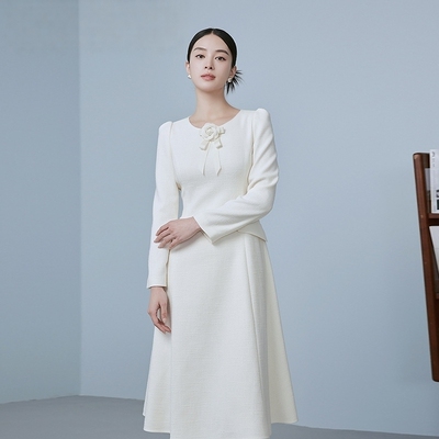 朗姿/MOJO AVENUE莫佐法式千金感收腰气质连衣裙2025年新款显瘦长