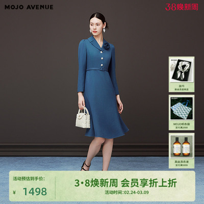 朗姿/MOJO AVENUE莫佐2025冬新款浪漫山茶花收腰连衣裙女优雅显白