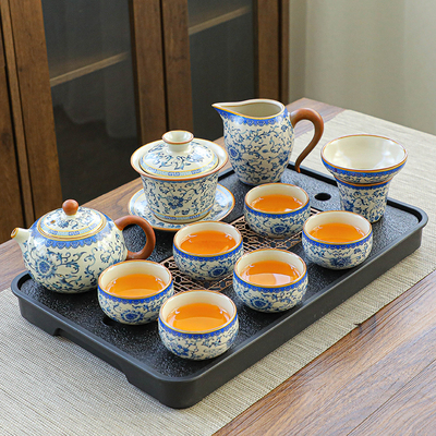 穆峰陶瓷青花汝窑功夫茶具套装