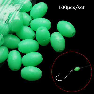 100Pcs Fishing Oval Floats Beads Luminous Light Green