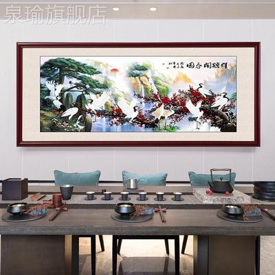 网红松图鹤延年贺客厅装饰画挂画中式风格沙发背景墙仙鹤风水寿国