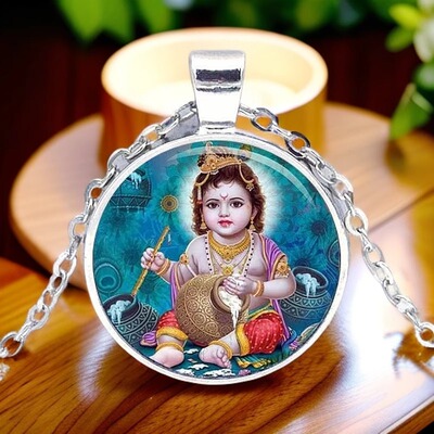 印度Krishna偷黄油幼年克里希纳奎师那瑜伽护身符吊坠2.5cm