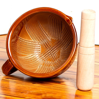 湘菜馆老式擂钵带木槌器家用中号捣蒜器陶瓷蒜蓉擂辣椒皮蛋雷研磨