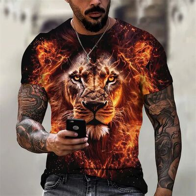 Western style 3D digital printed T-shirt 洋气3d数码印花T恤男