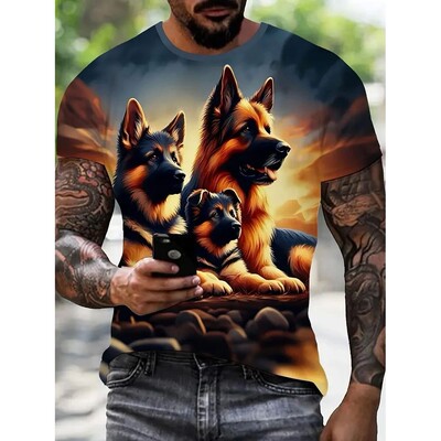 Leisure German Shepherd Printed T-shirt休闲德牧3d印花T恤男士