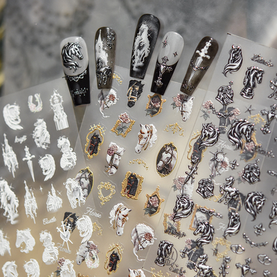 tomoni烫金美甲贴纸diy 爆款欧美精致指甲贴复古圣马骑士贴纸5279