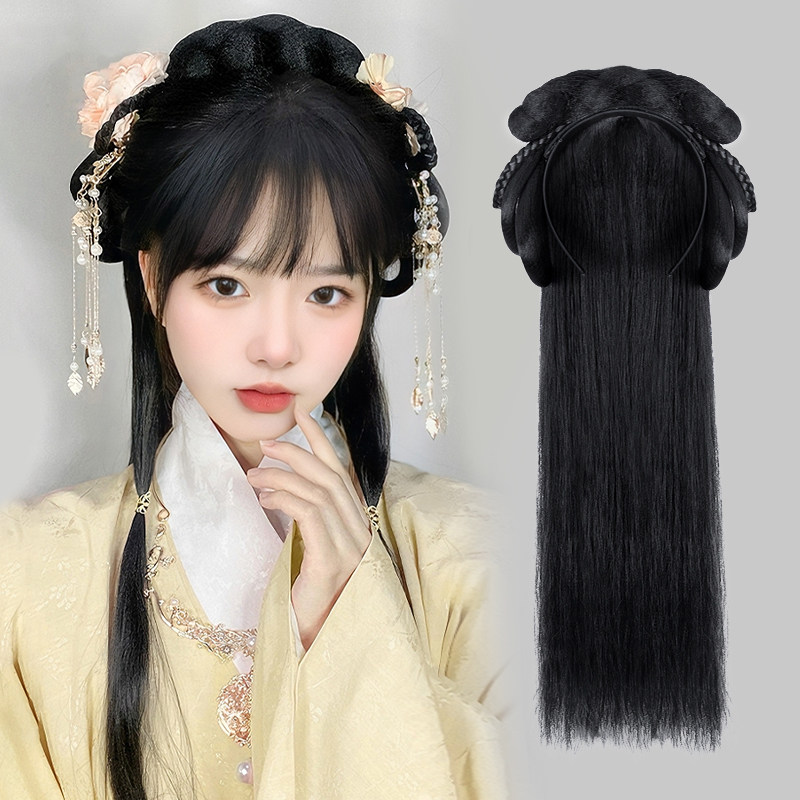 汉服头饰女古风假发一体式懒人发髻明制发包发箍假发蝴蝶簪子发髻