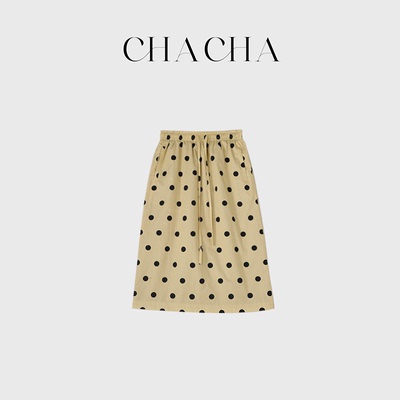 CHACHA【黄色波点裙】休闲时尚百搭黑波点黄裙子