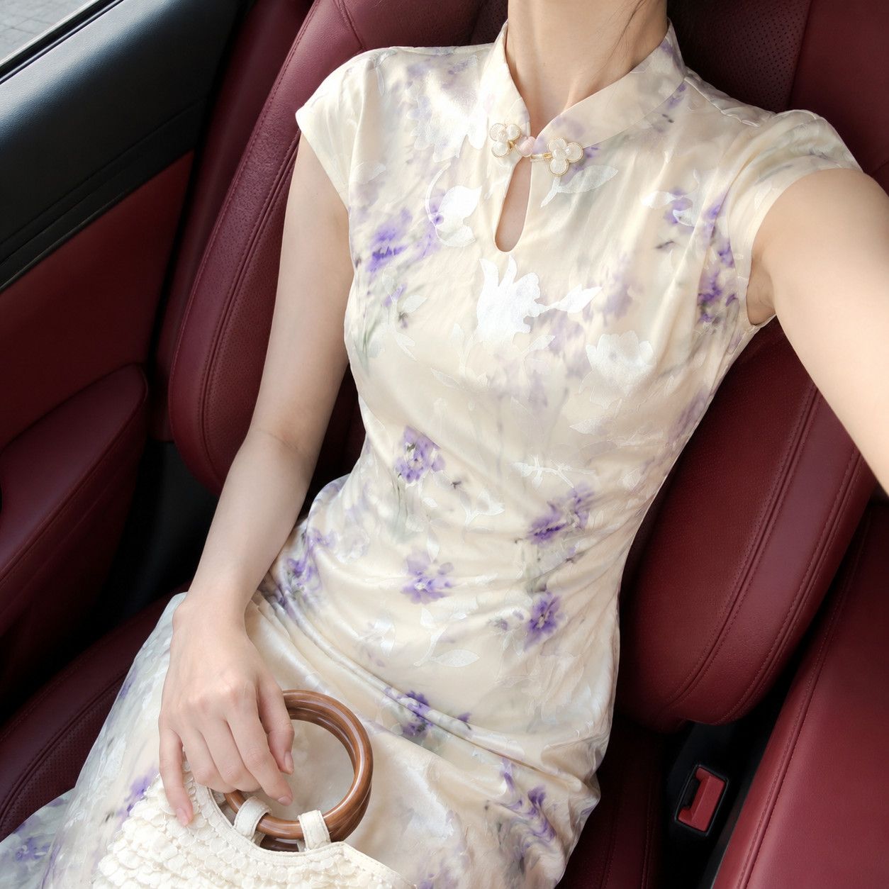 新中式改良旗袍女夏淡黄色印花水滴领连衣裙优雅气质日常可穿花色