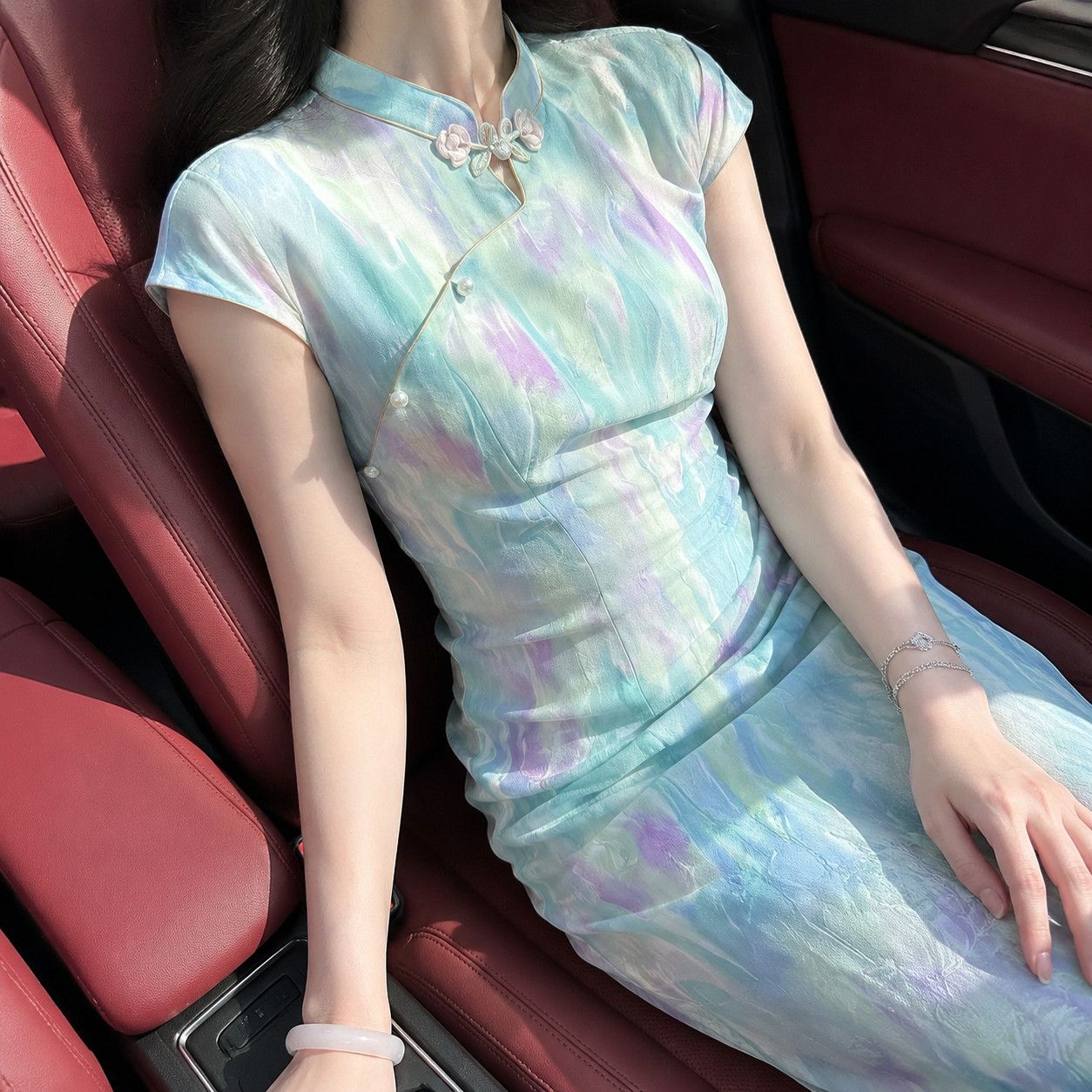 新中式立领国风旗袍短袖连衣裙女2026新款渐变晕染衬衫裙显瘦长裙