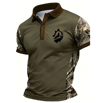 拼接翻领印花T恤 Splicing collar printed T-shirt top for men