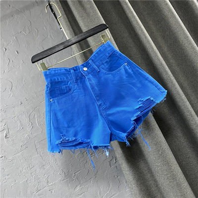 Solid tattered casual denim shorts纯色破洞休闲百搭牛仔短裤女