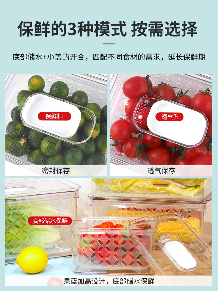 美国Alamaid 双层沥水篮保鲜盒客厅果盆果篮冰箱厨房蔬菜收纳保鲜