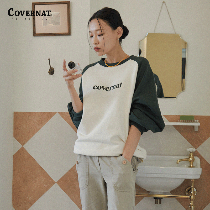 Covernat卫衣男女春季新品插肩袖圆领字母潮牌穿搭休闲上衣_虎窝淘