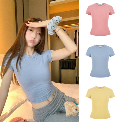 Moses Queen基础款圆领短款上衣修身显瘦百搭短款上衣