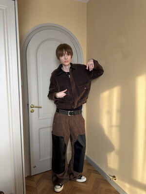 CAXx 麂皮拼皮铆钉伐木裤Suede patchwork rivet logging pants