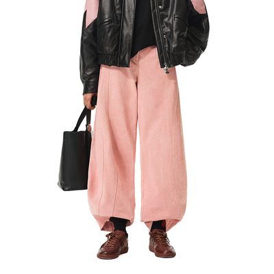 N·MORE设计师品牌 腮红粉S型解构裤弯刀裤