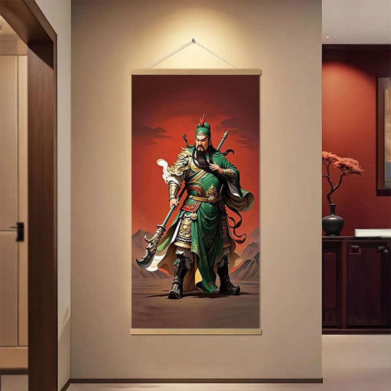中式关公装饰画客厅卧室挂画武将国画现代简约墙面装饰画