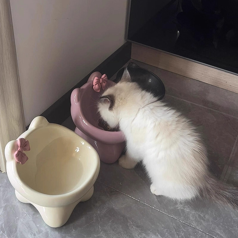猫碗陶瓷碗可爱猫食盆喝水猫粮罐头保护颈椎不易打翻防黑下巴狗碗