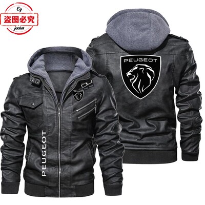 标致汽车车标皮夹克pu皮衣防风男士连帽夹克peugeot工作服团队服
