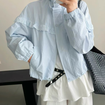 Double romance-人气很高拼接花边设计感夹克通勤短外套26175