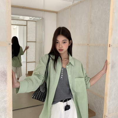 HERE‘S-代糖果色天丝麻衬衣春上新高品质天丝麻料衬衣衬衫M26071