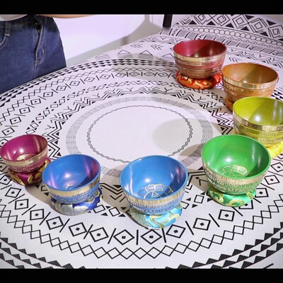 颂钵七彩音钵套钵尼泊尔手工颂钵音疗瑜伽冥想经文佛音碗铜磬钵