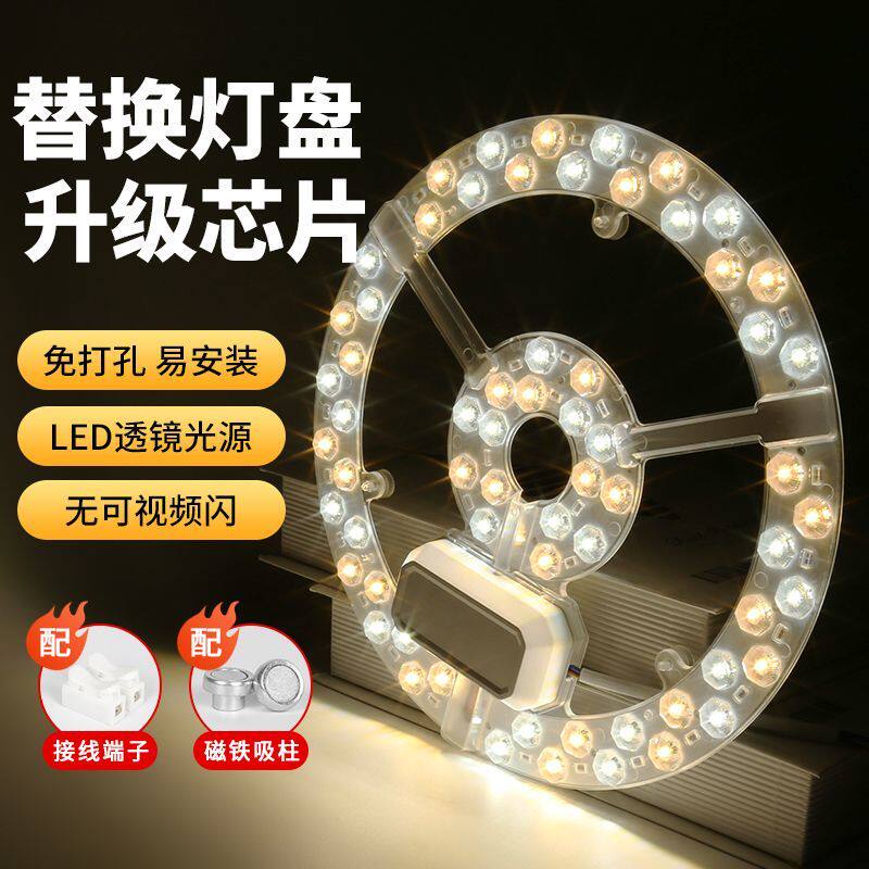 【免螺丝磁吸】led节能灯板灯芯模组贴片灯盘透镜超亮吸顶灯光源