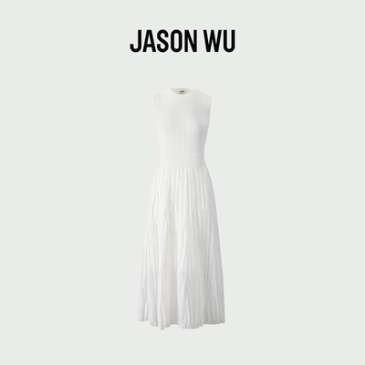 JASON WU 2026年夏季新款不规则压褶针梭拼接连衣裙女士无袖A字裙