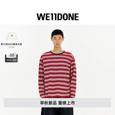 WE11DONE26早秋新品男女同款水钻样式Logo条纹长袖T恤时尚休闲