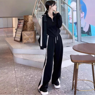 时尚休闲运动服套装女春秋新款气质减龄显瘦卫衣阔腿裤洋气两件套