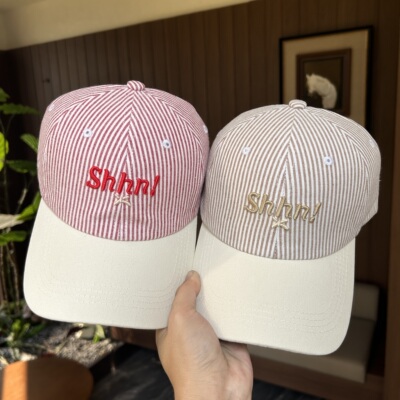 甜美清新条纹字母刺绣棒球帽子女宽檐大头围显脸小遮阳防晒鸭舌帽