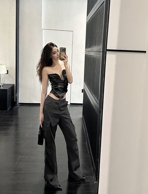 ISGRX 别样剪裁 原创设计抹胸欧美秋冬皮抹胸走秀款