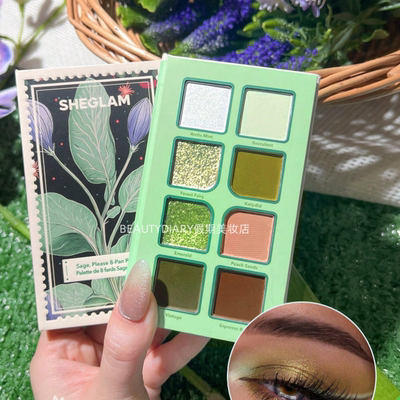 现货sheglam八色眼影夏季绿调粉调眼部调色盘易上色好晕染8g
