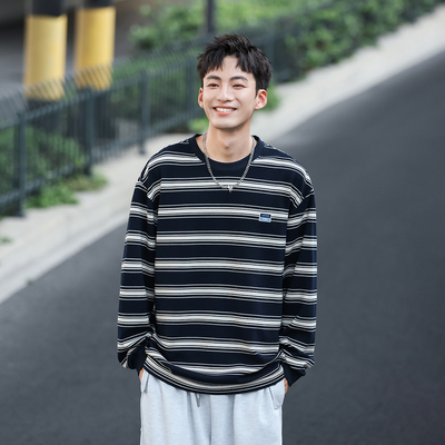 秋冬季新款潮牌条纹长袖T恤男