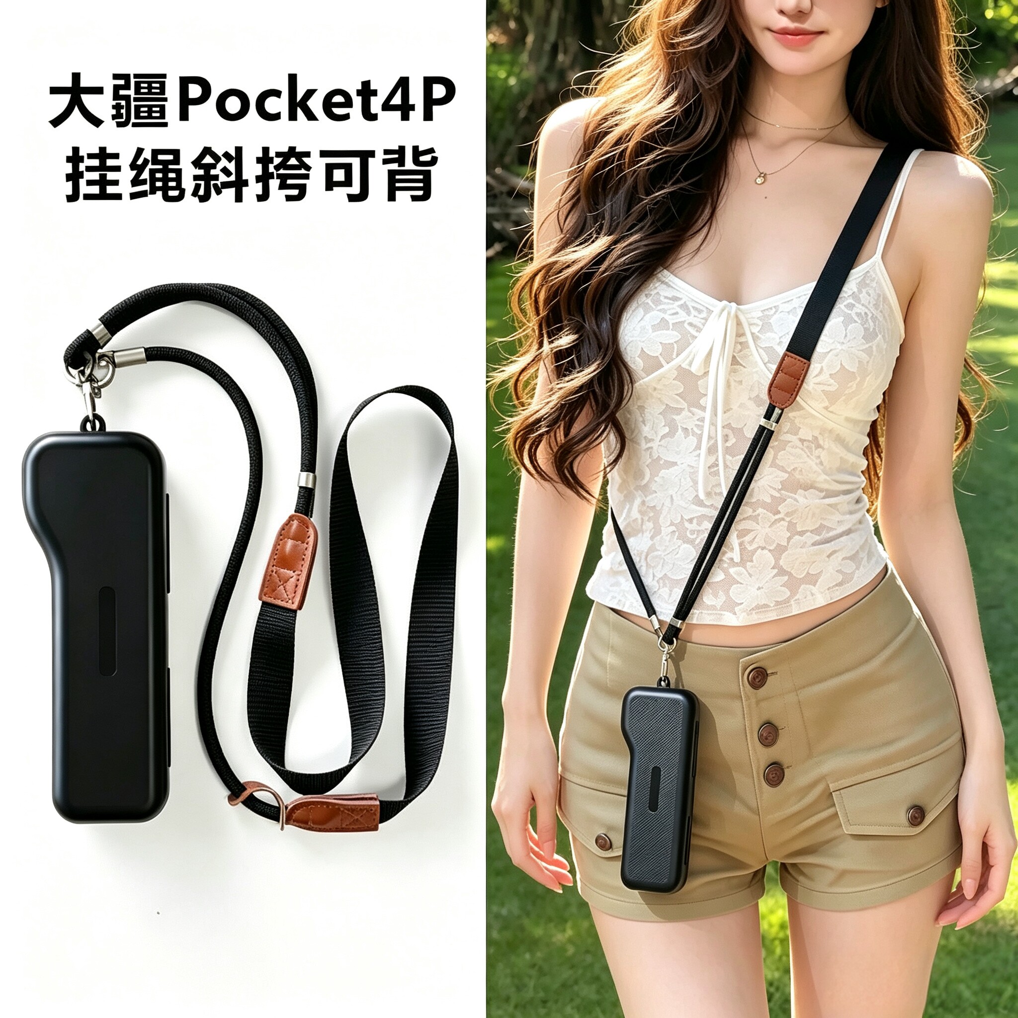 适用大疆pocket4p保护壳挂绳pocket4pro保护套斜挎可背脖子云台收纳包pk4p配件一体运动相机手持翻盖便携外罩