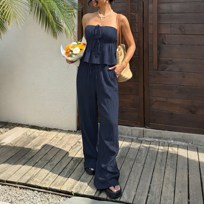 性感荷叶边抹胸长裤套装女 Sexy ruffled strapless pants set