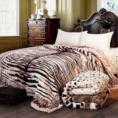 高档秋YYP20242冬保暖拉舍尔毛毯加厚盖毯人毛绒床盖被子豹纹双加