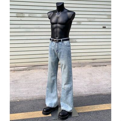 OOCQ美式复古水洗微喇牛仔裤男cleanfit休闲百搭浅蓝色通勤长裤潮