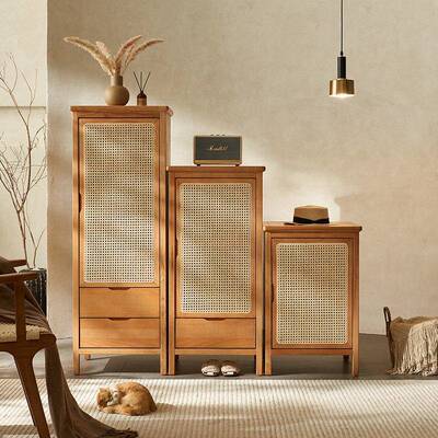 北欧藤柜纳柜TDG0042实木柜子客厅小户型高低组合柜收日纳编柜式