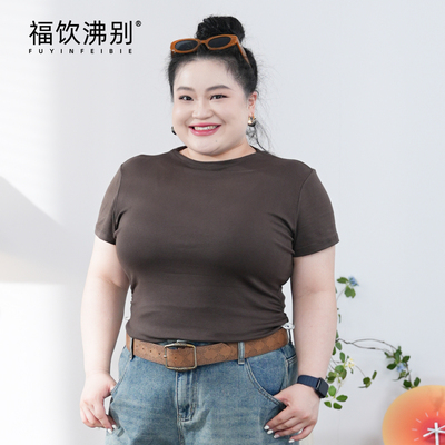 福饮沸别【抽褶细腰】大码胖mm显瘦正肩中领收腰抽褶短袖900034