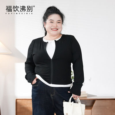 福饮沸别【轻熟双影】黑白撞色修身显瘦假两件打底衬衫261001