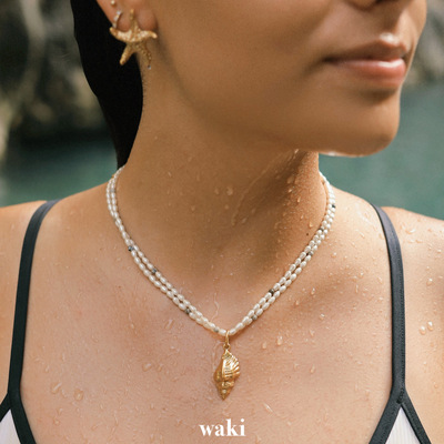 waki 贝壳海螺 Tender Seashell 温柔珍珠白海螺吊坠串珠项链长款