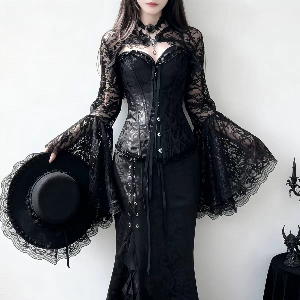 暗黑哥特洛丽塔披肩上衣女姬袖坎肩黑色外套lolita蕾丝罩衫外搭夏