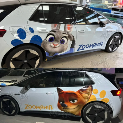 适用大众id3车贴纸疯狂动物城星愿缤果海豚卡通朱迪尼克装饰拉花