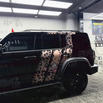 适用坦克300车贴拉花icar03黑皮KT猫凯蒂猫豹纹卡通车身装饰贴纸