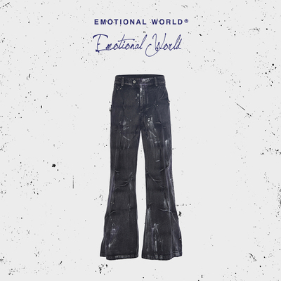 Emotional world2025春夏新款轻奢时尚纯棉水洗做旧微喇牛仔裤