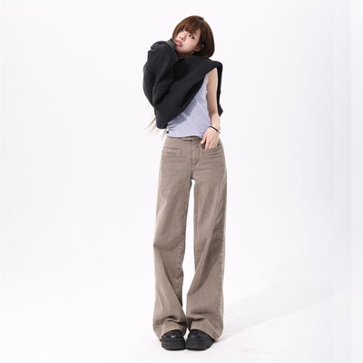 美式休闲学院风宽松直筒牛仔裤